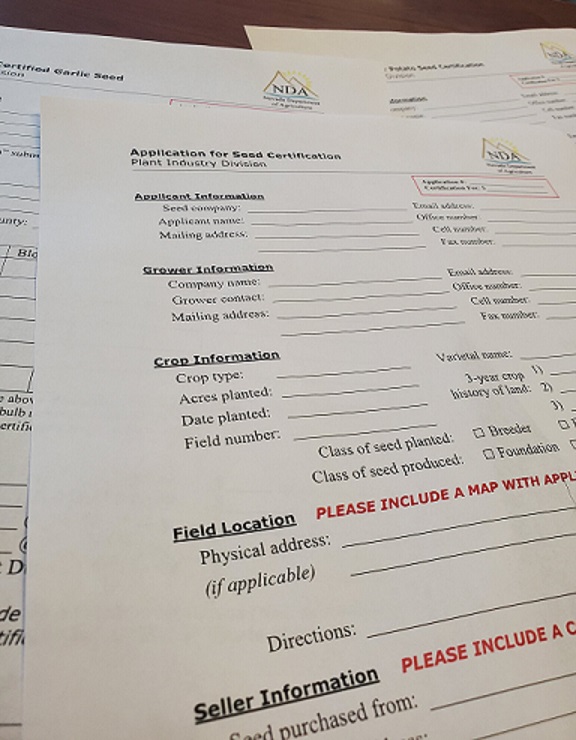 Plant Industry - Seed Certification Forms